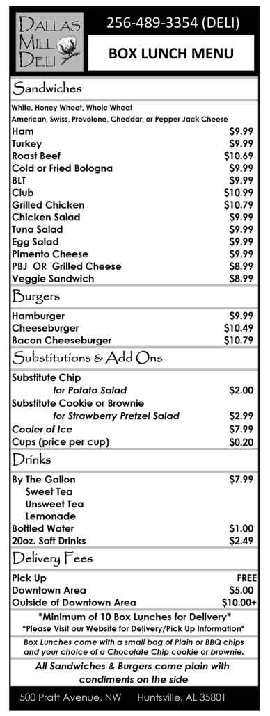Box Lunches – Dallas Mill Deli