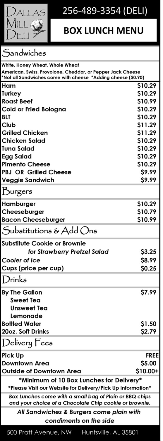 Box Lunches – Dallas Mill Deli